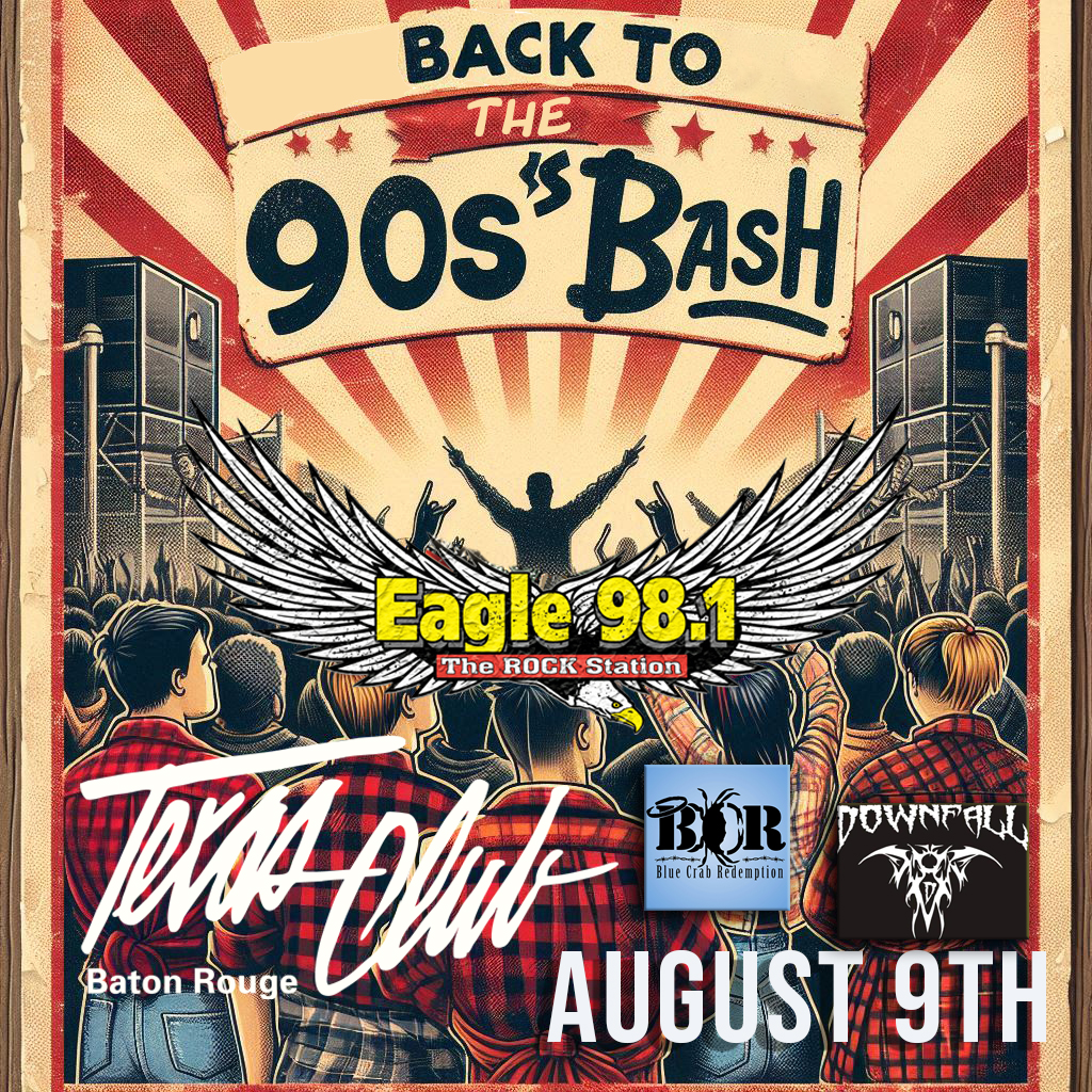 Back to School 90s Bash August 9 - with band logos - Eagle 98.1 - The ROCK Station